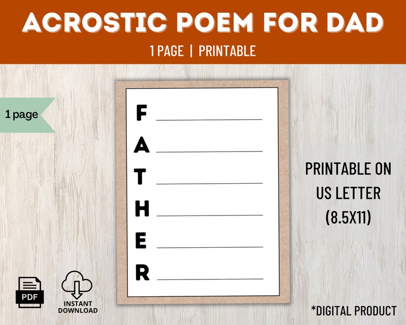 Acrostic Poem for Dad, Father's Day Poem, Personalized Gift Dad ...