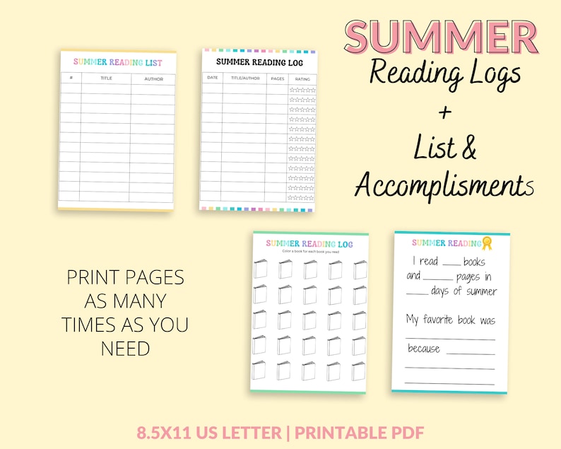 Printable Summer Reading Log for Kids, Colorful Book Log, Rainbow ...
