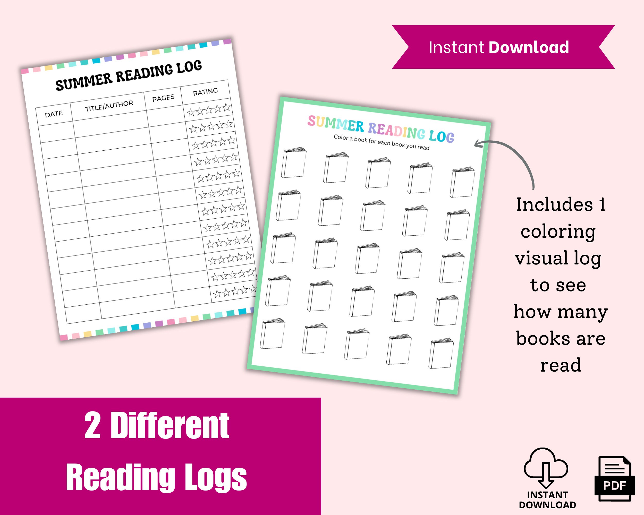 Printable Summer Reading Log for Kids, Colorful Book Log, Rainbow ...