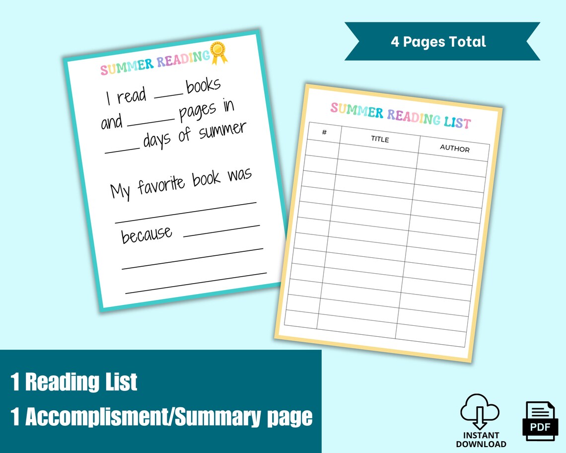 Printable Summer Reading Log for Kids, Colorful Book Log, Rainbow ...