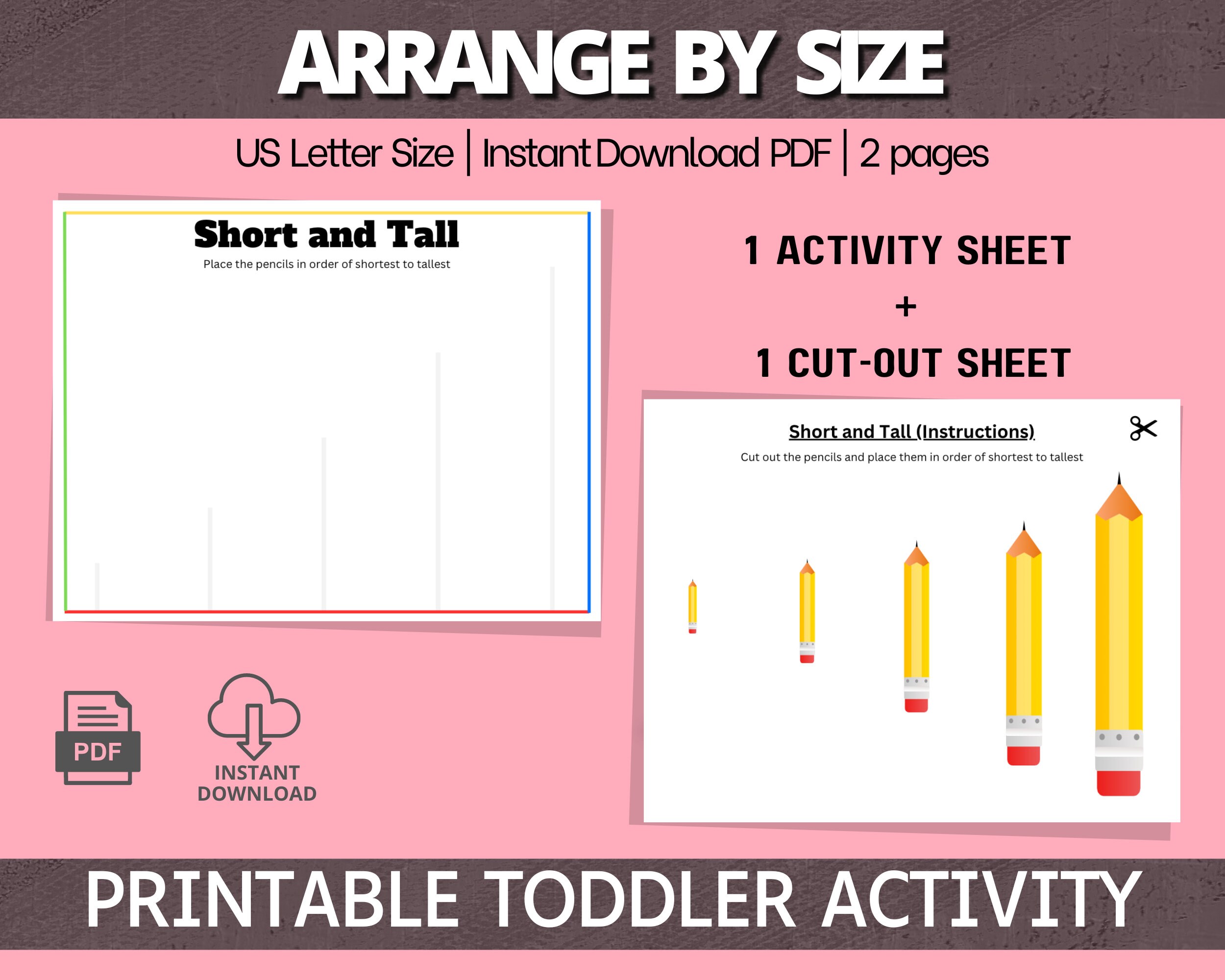 Size Sorting Worksheet, Tall and Short Worksheet, Busy Book Printable ...