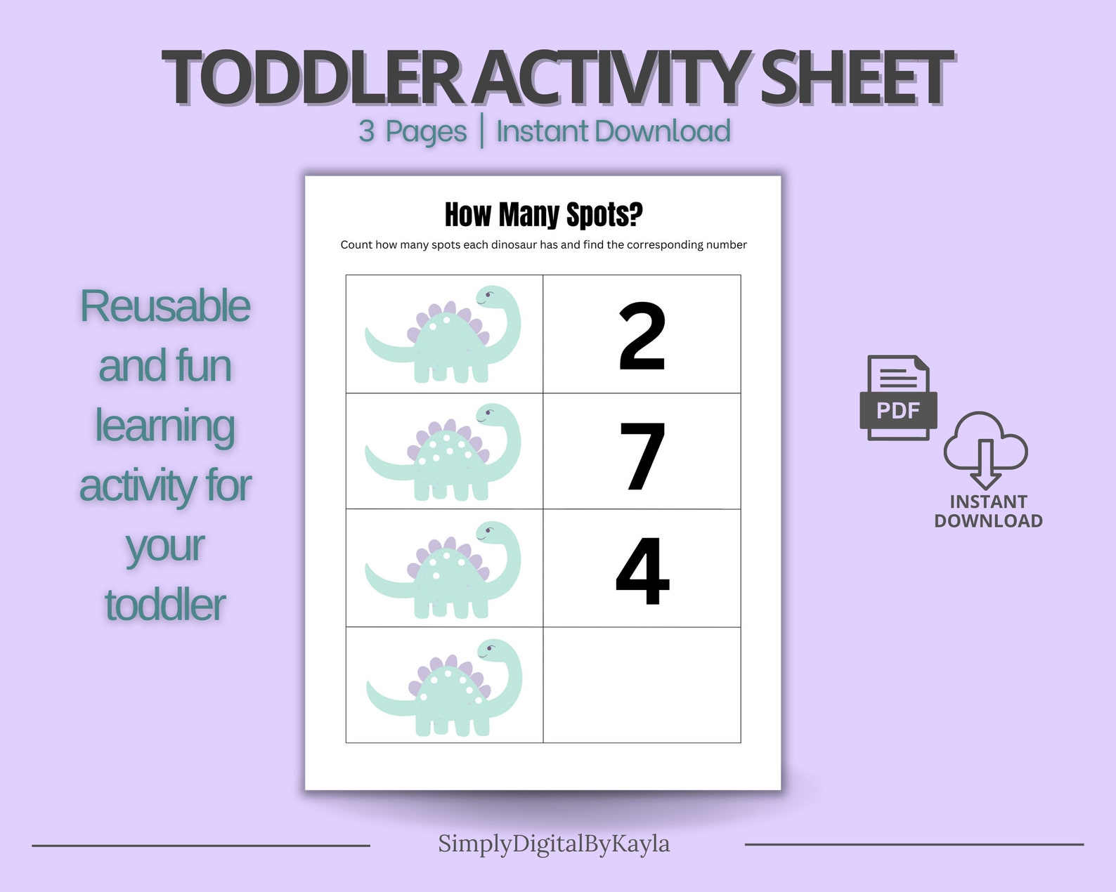 Numbers & Counting Dinosaurs, Busy Book Printable, Homeschool Worksheet ...