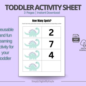 Numbers & Counting Dinosaurs, Busy Book Printable, Homeschool Worksheet ...