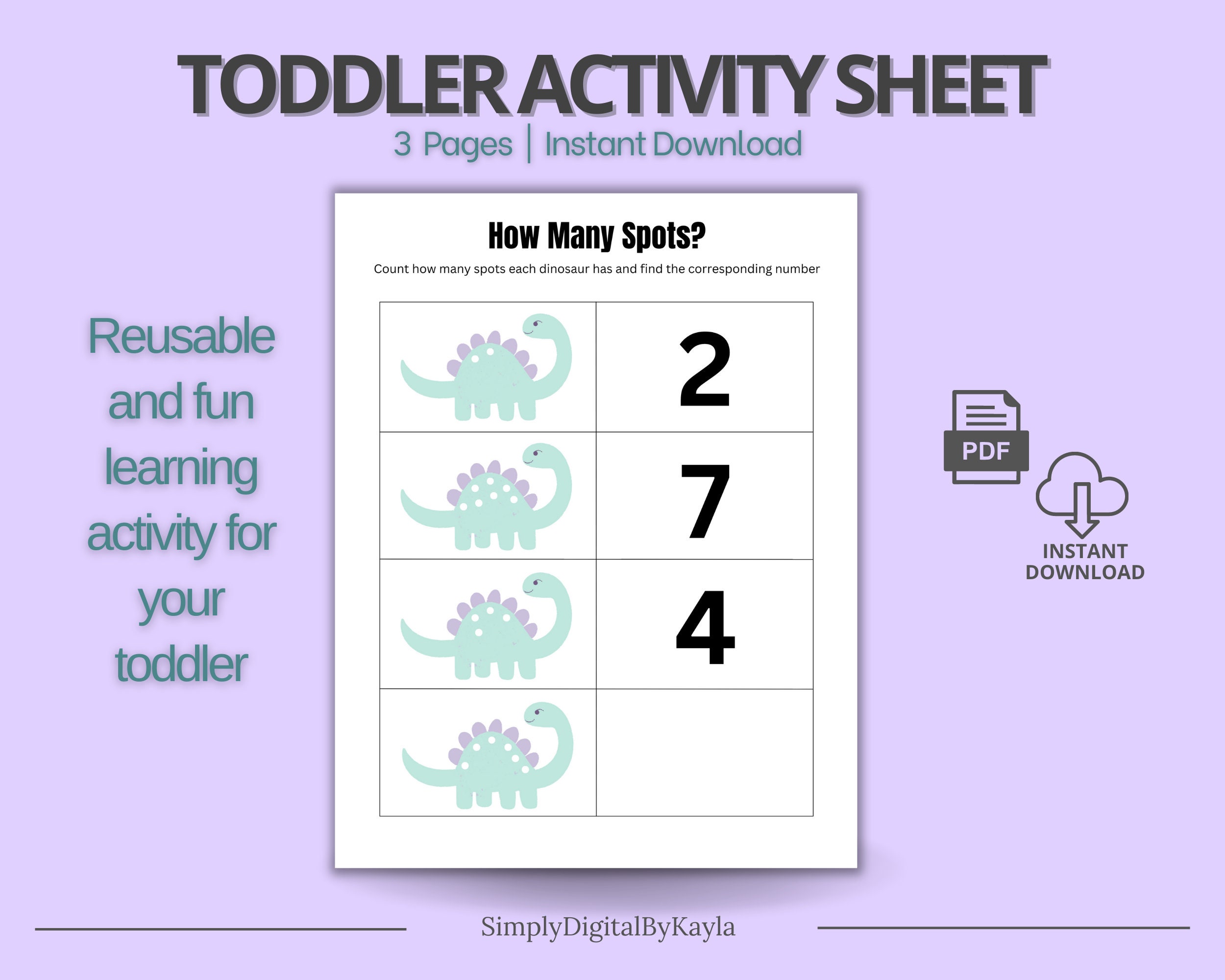 Numbers & Counting Dinosaurs, Busy Book Printable, Homeschool Worksheet ...