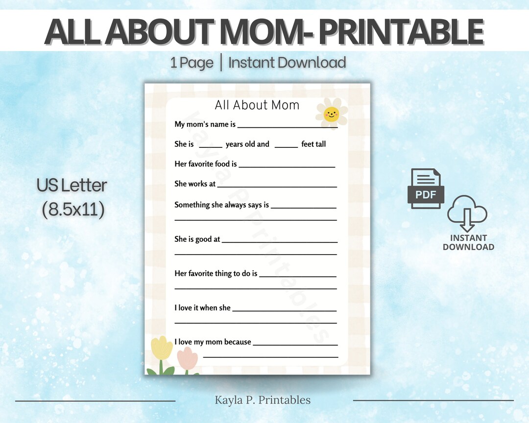 All About Mom, Mothers Day Printable, Printable Activity, Mothers Day ...
