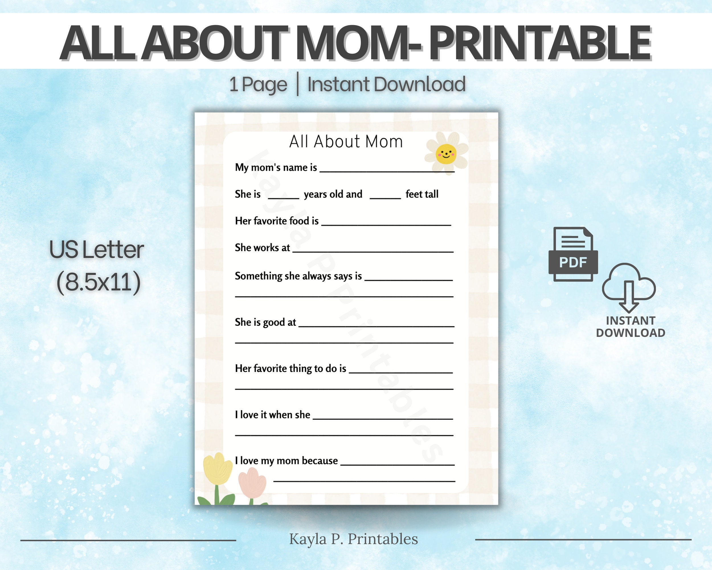 All About Mom, Mothers Day Printable, Printable Activity, Mothers Day ...