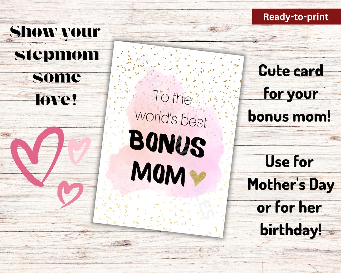 Bonus Mom Card, Mother's Day Card for Stepmom, Birthday Card Stepmom ...