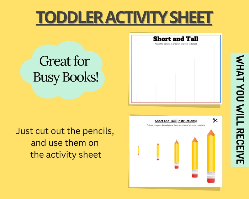 Size Sorting Worksheet, Tall and Short Worksheet, Busy Book Printable ...