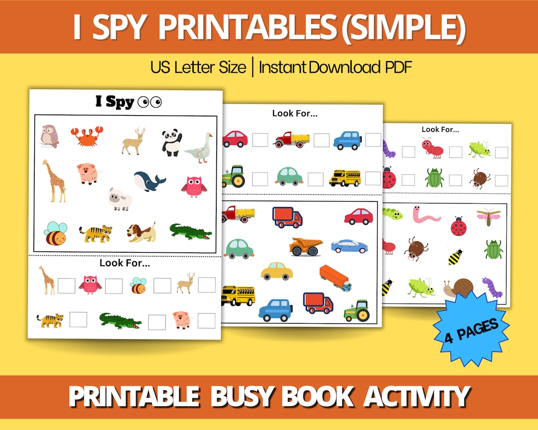 I Spy Simple, Busy Book Printable, Printable I Spy, Preschool Activity, Educational Activity ...