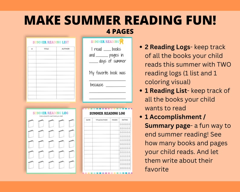 Printable Summer Reading Log for Kids, Colorful Book Log, Rainbow ...