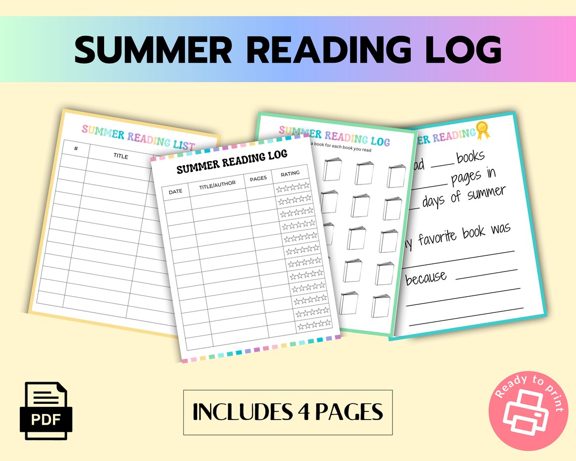 Printable Summer Reading Log for Kids, Colorful Book Log, Rainbow ...