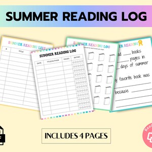 Printable Summer Reading Log for Kids, Colorful Book Log, Rainbow ...