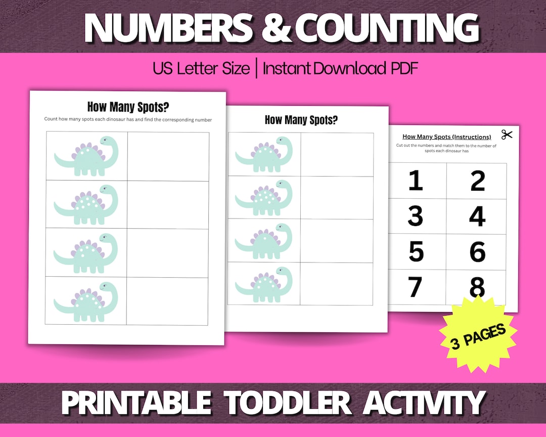 Numbers & Counting Dinosaurs, Busy Book Printable, Homeschool Worksheet ...