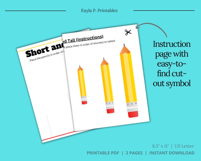 Size Sorting Worksheet, Tall and Short Worksheet, Busy Book Printable ...