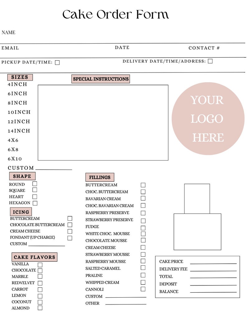 Detailed Cake Order Form Templates - Etsy