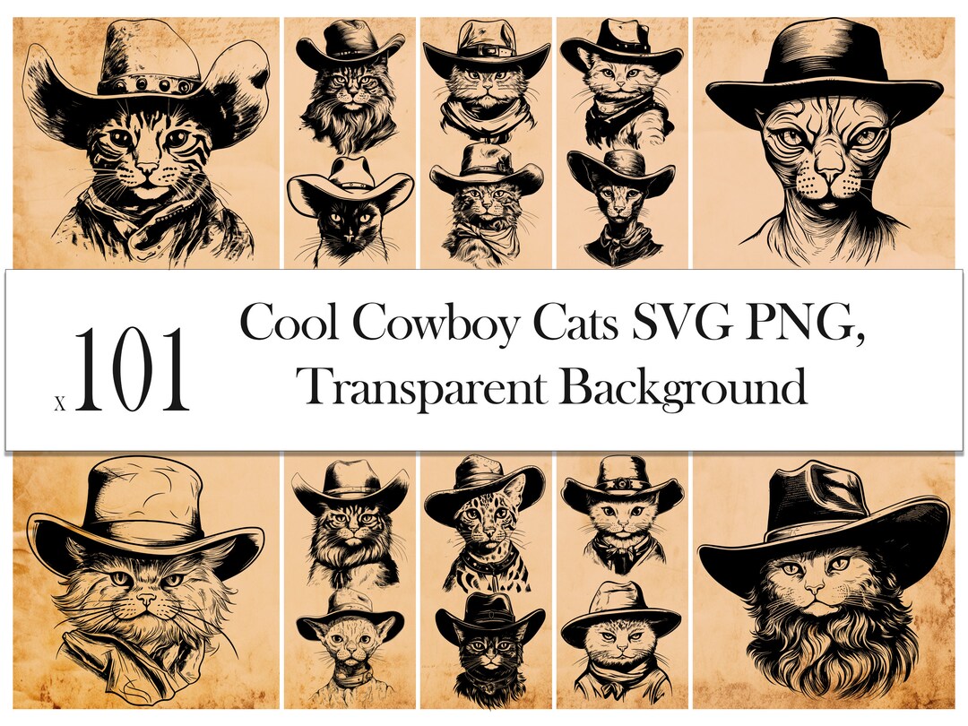 Cat Breeds Svg Png Cowboy Cat Clipart Western Art Files for Cricut Cool ...
