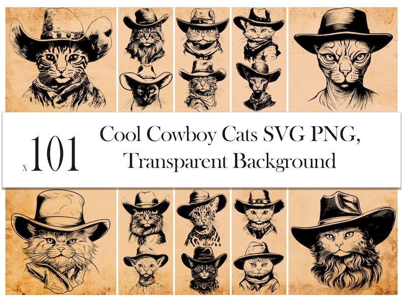 Cat Breeds Svg Png Cowboy Cat Clipart Western Art Files for Cricut Cool ...