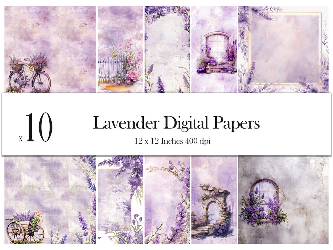 Lavender Collection, Printable Digital Papers, PNG Scrapbooking Paper ...