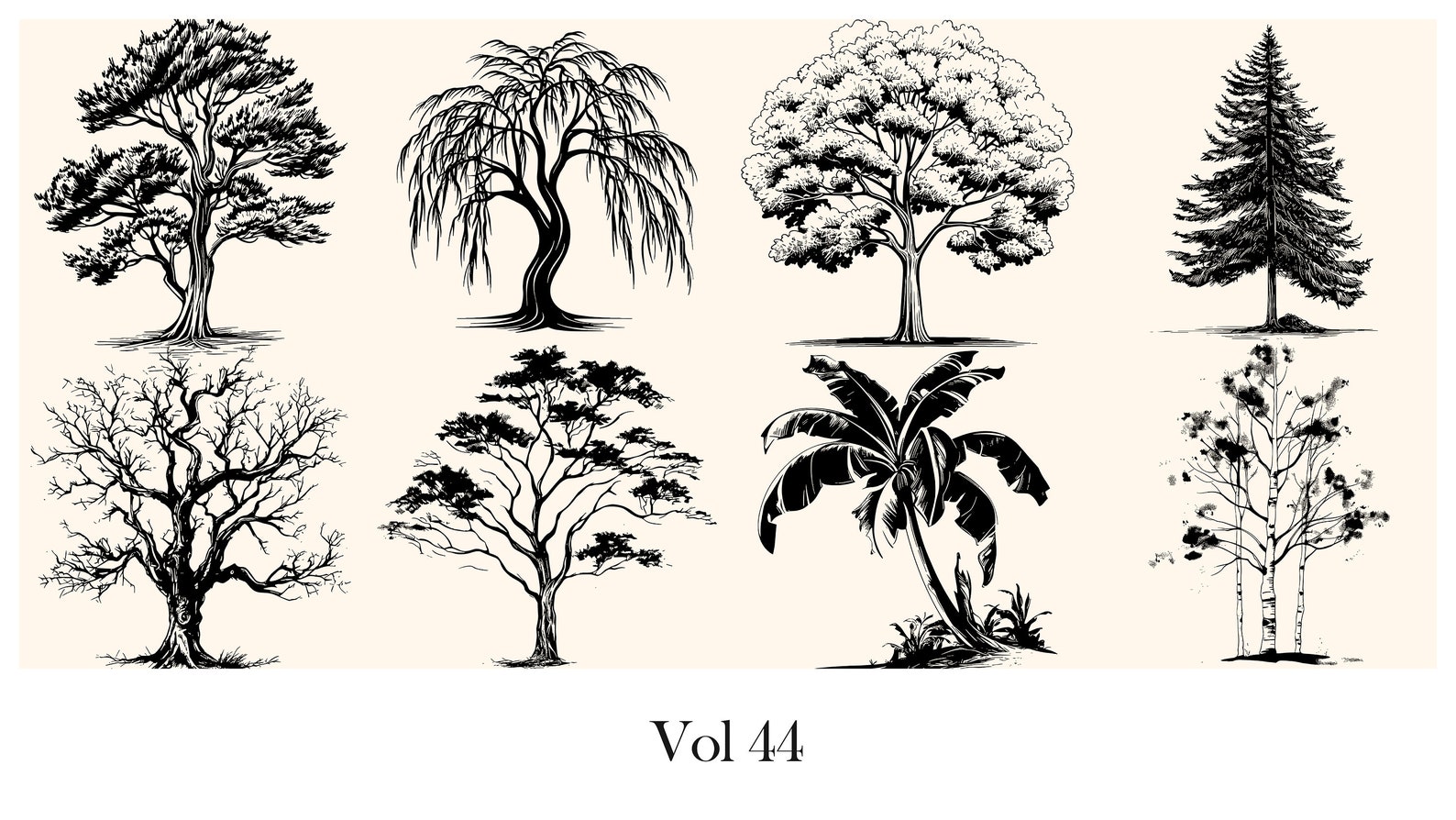 Tree Clipart Svg Png Image Monochrome Black Different Kinds of - Etsy