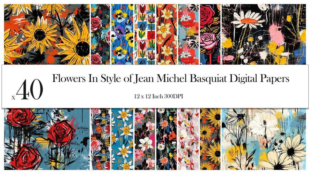 Floral Digital Papers Inspired by Jean-michel Basquiat Paintings ...