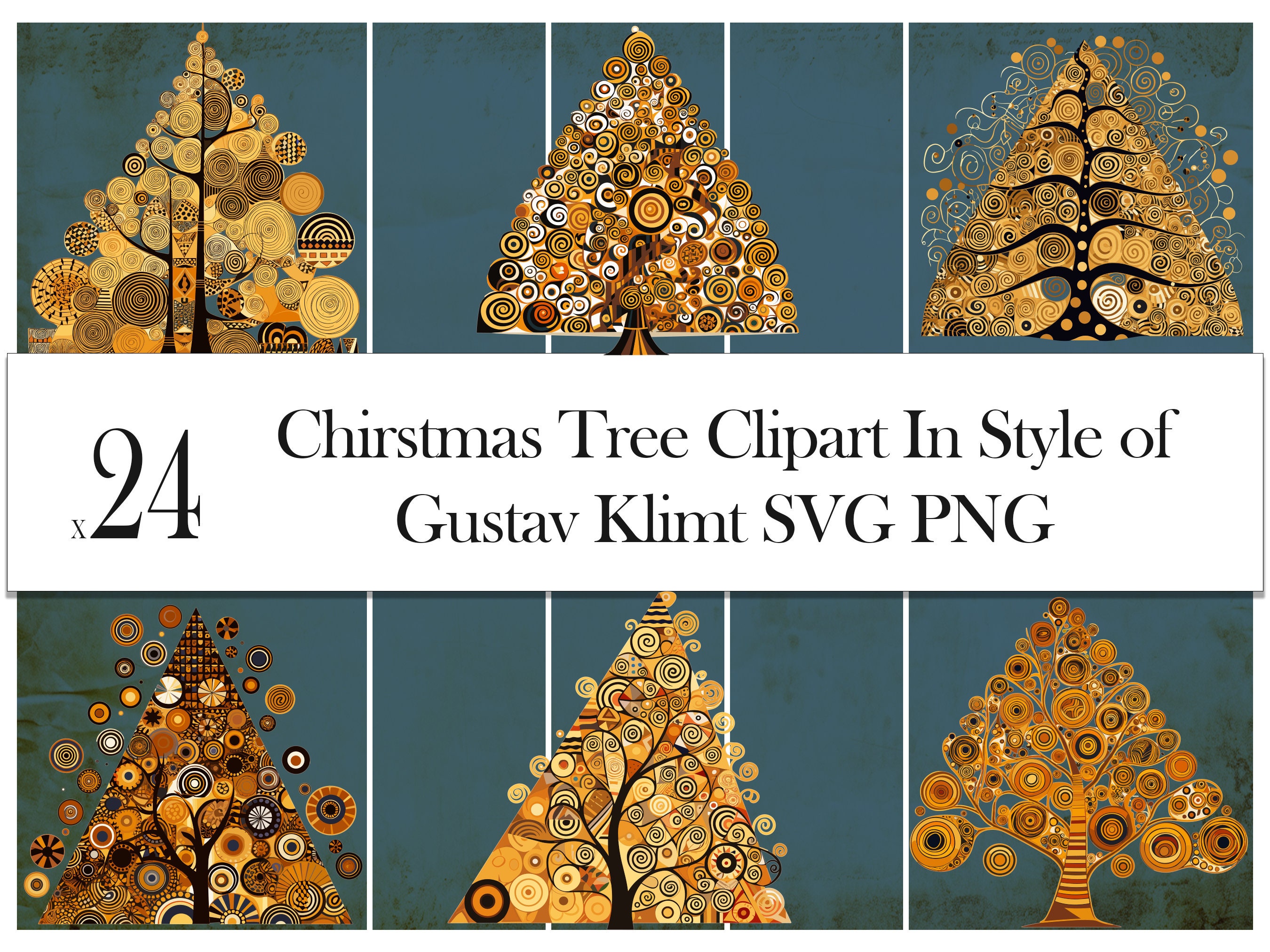 Christmas Tree Decor Cliparts SVG PNG Inspired by Gustav Klimt ...