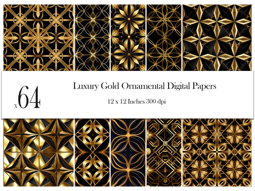 Luxury Gold Digital Papers Seamless Ornamental and Geometrical Patterns ...