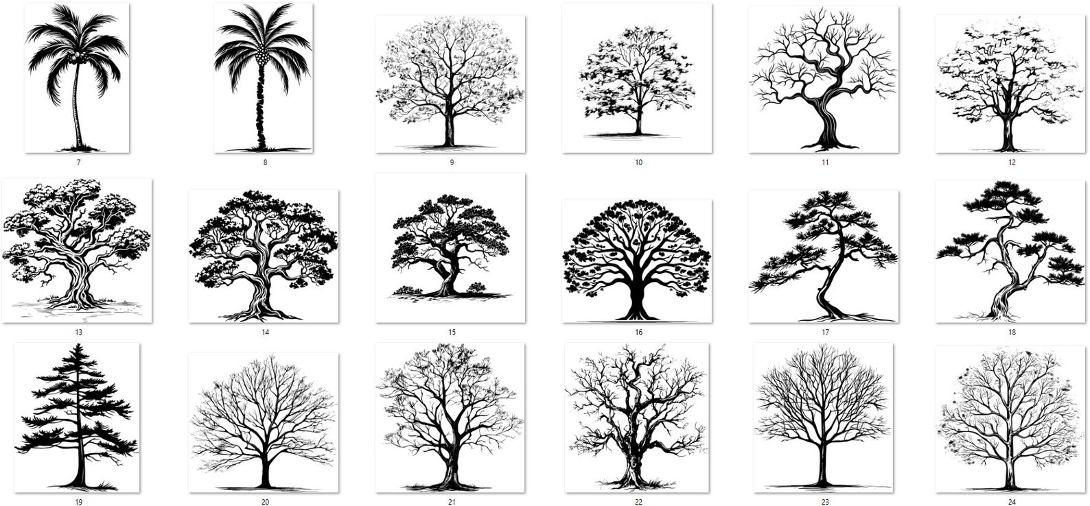 Tree Clipart Svg Png Image Monochrome Black Different Kinds of - Etsy
