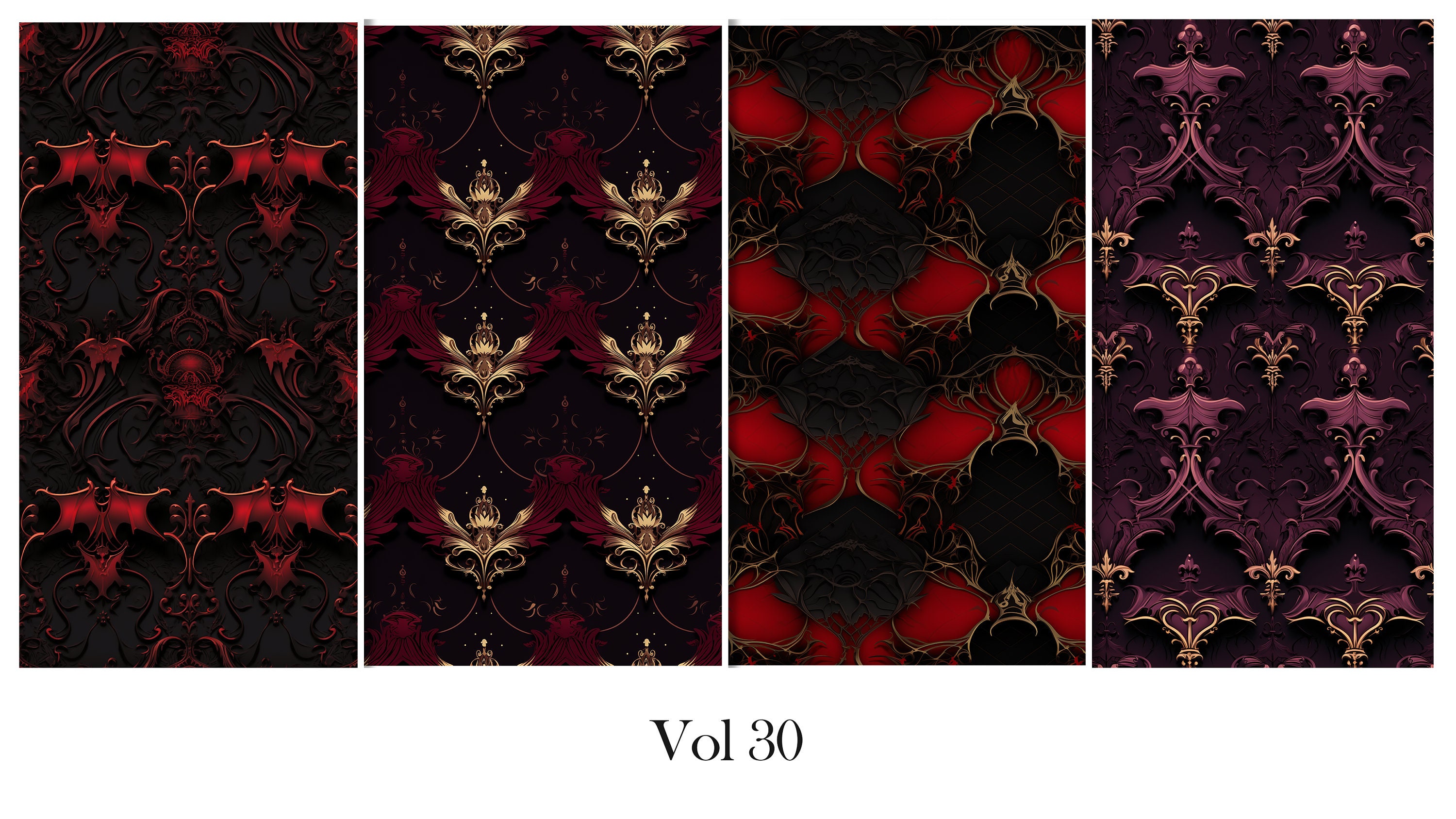Vampire Themed Digital Papers Seamless Vampiric Red and Gold Pattern ...