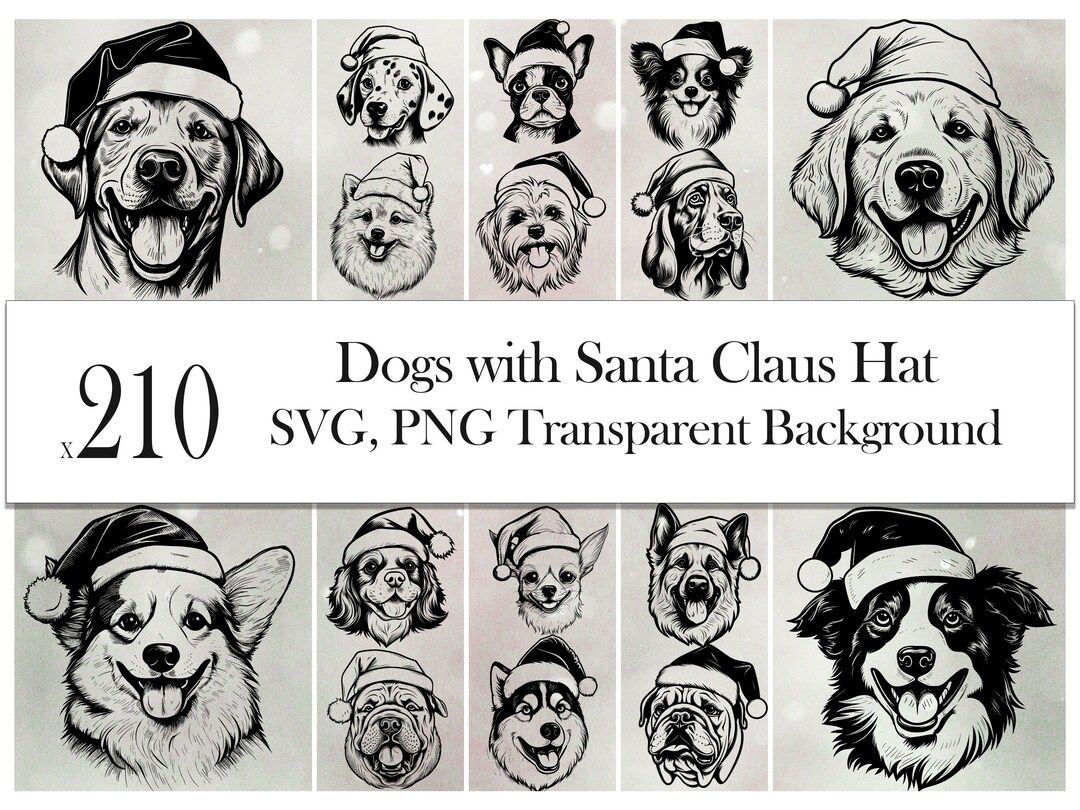 Dog Breeds With Santa Claus Hat Svg Png Christmas Dog Clipart Art Files ...