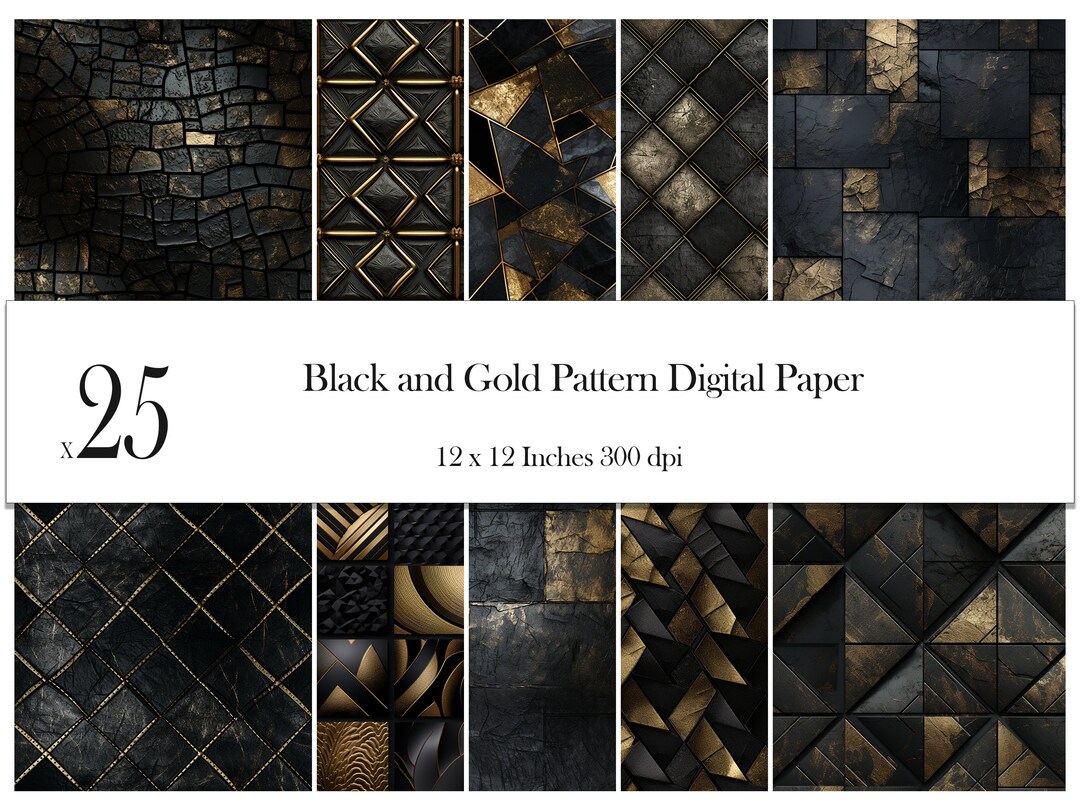 Black and Gold Seamless Digital Papers Luxury Background Patterns Dark ...