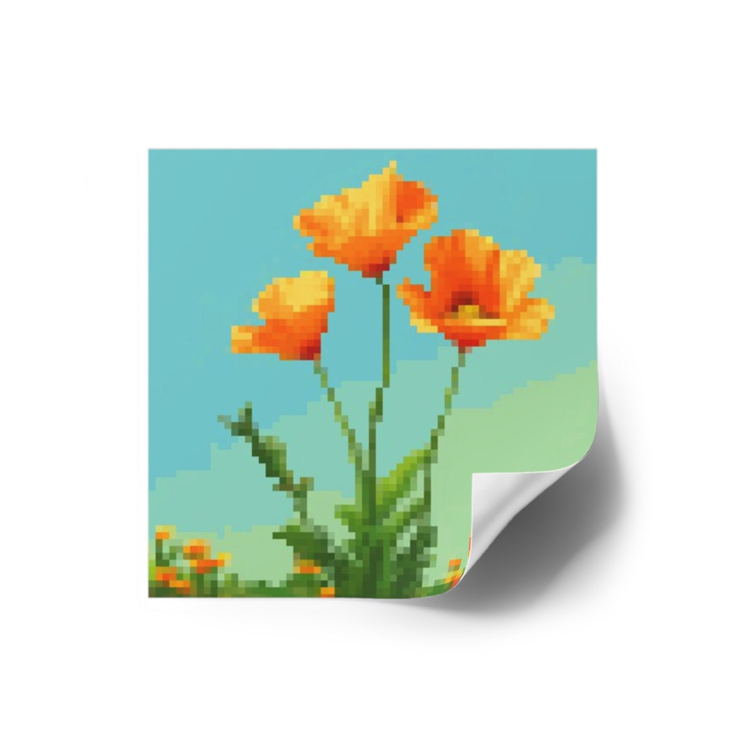 Pixel California Poppy Sticker - Etsy
