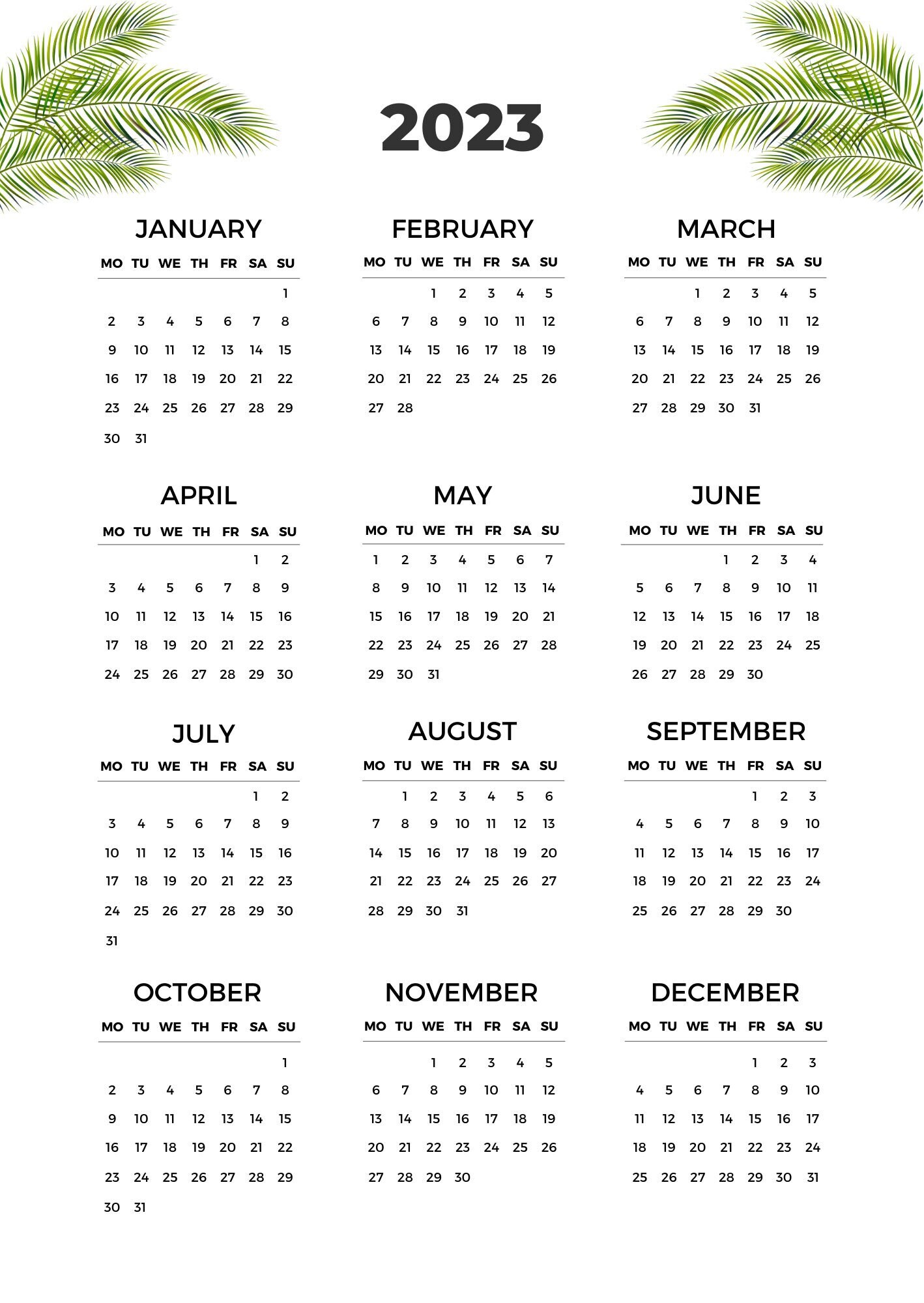 2023 Full Year Calendar Digital Download PDF Letter A3 - Etsy
