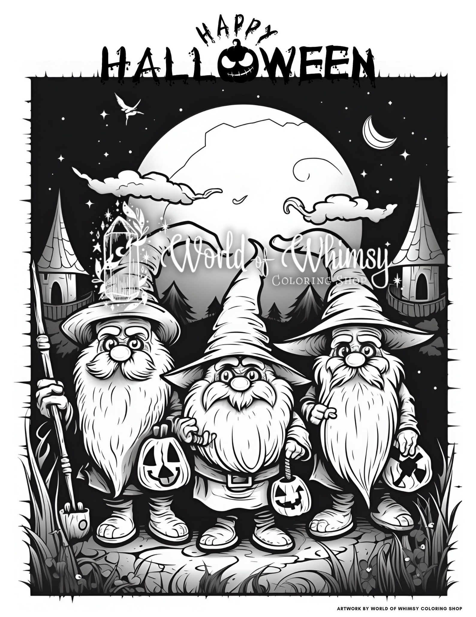 Halloween Gnomes Coloring Pages for Adults: 25 Printable Spooky Designs ...