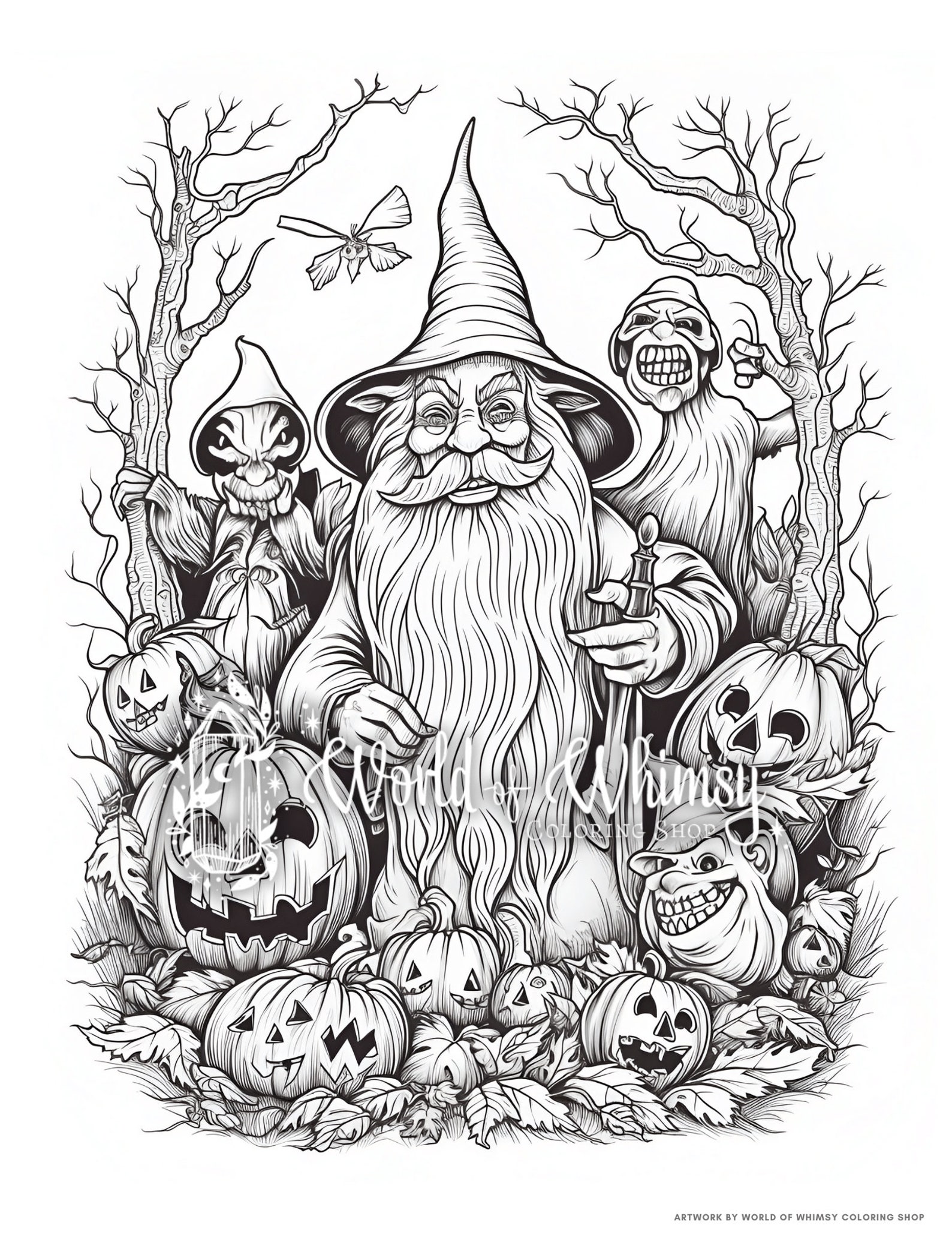 25 Halloween Gnomes Coloring Pages for Adults, Spooky Halloween ...