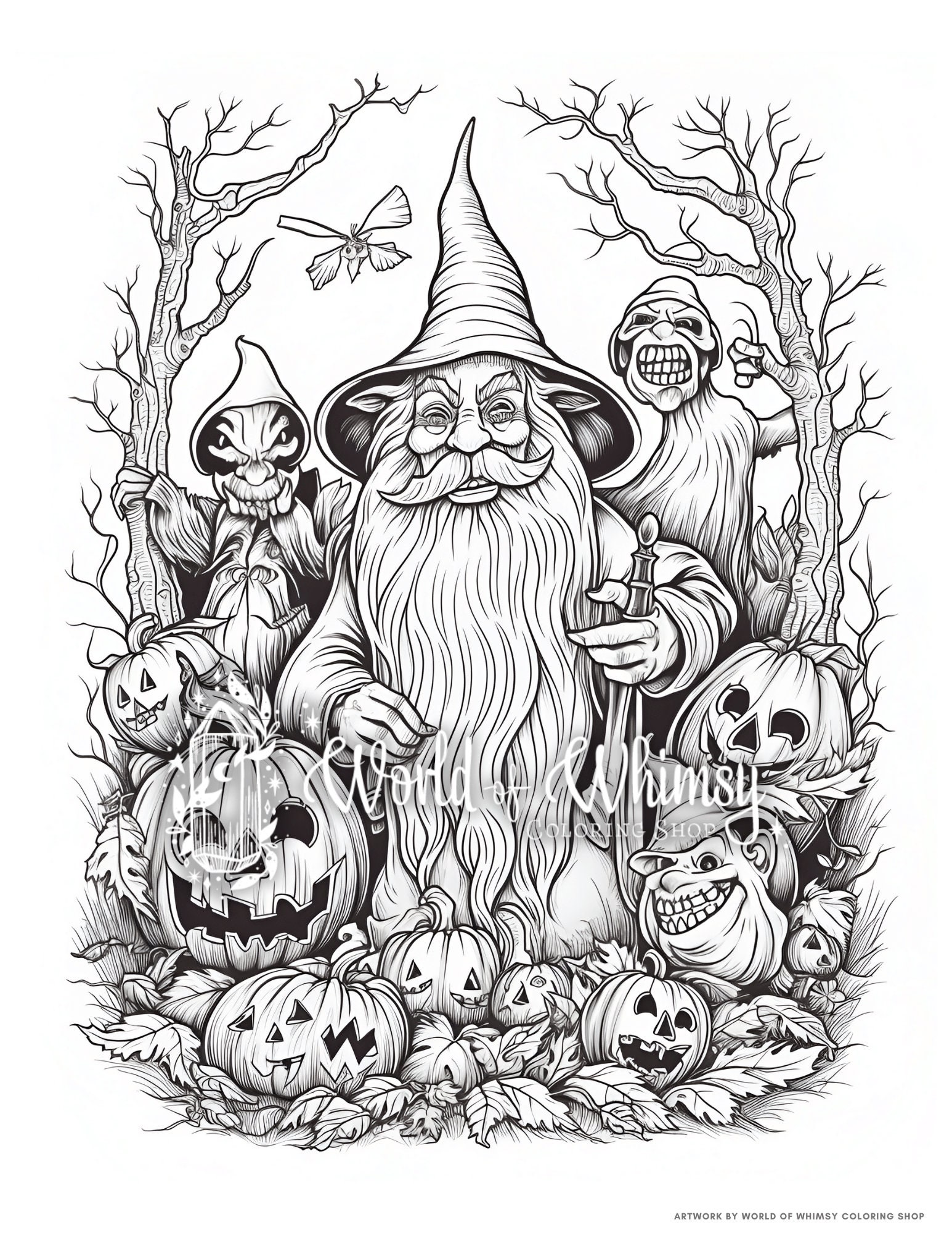 Halloween Gnomes Coloring Pages for Adults: 25 Printable Spooky Designs ...
