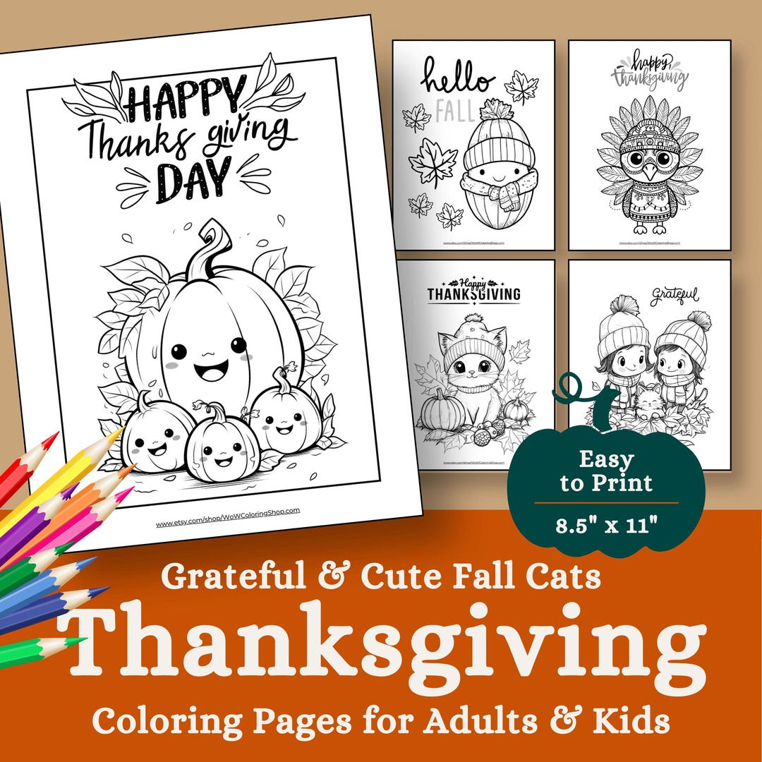 Fun Fall Thanksgiving Coloring Pages for Kids & Adults, PDF, Kids ...