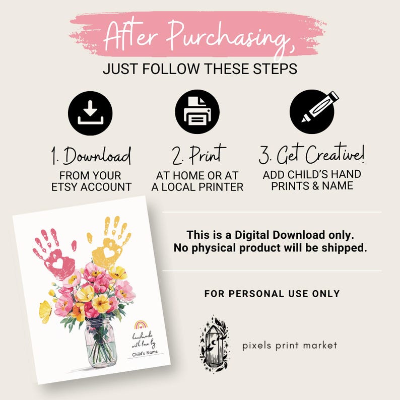 Spring Flower Handprint Art Set: DIY Kids Craft (PDF) - Etsy Australia