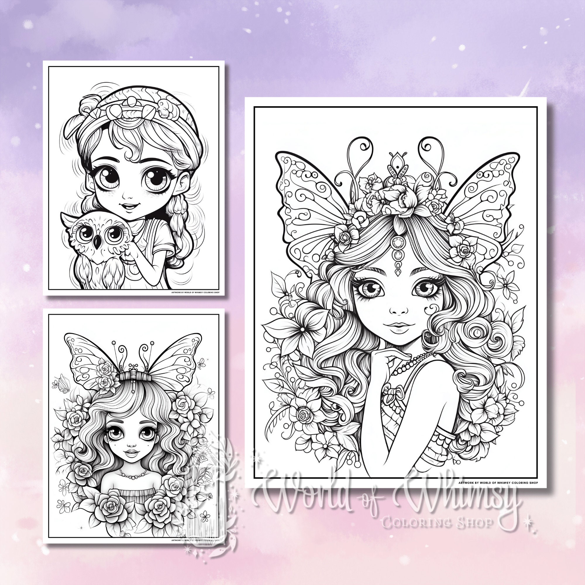 24 Garden Fairies Coloring Pages for Adults Kids Flowers, Butterflies ...