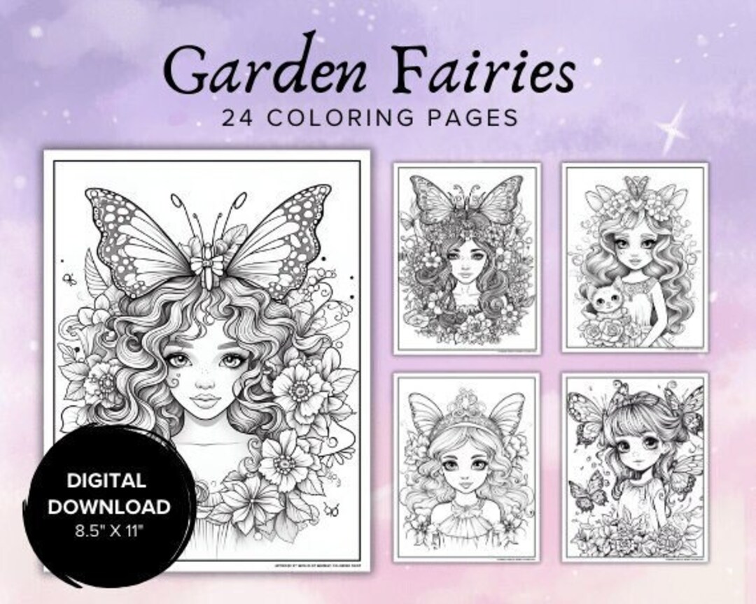 24 Garden Fairies Coloring Pages for Adults Kids Flowers, Butterflies ...