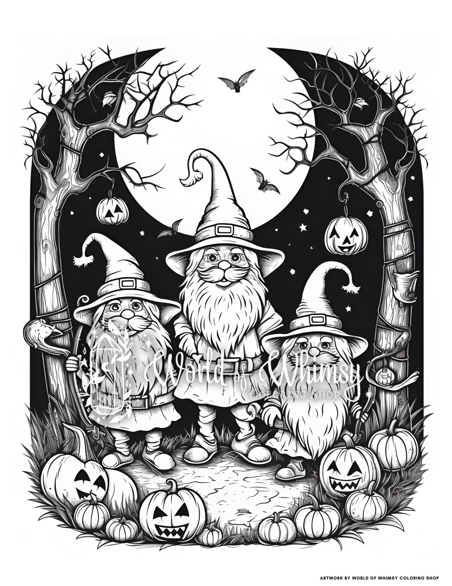 Halloween Gnomes Coloring Pages for Adults: 25 Printable Spooky Designs ...