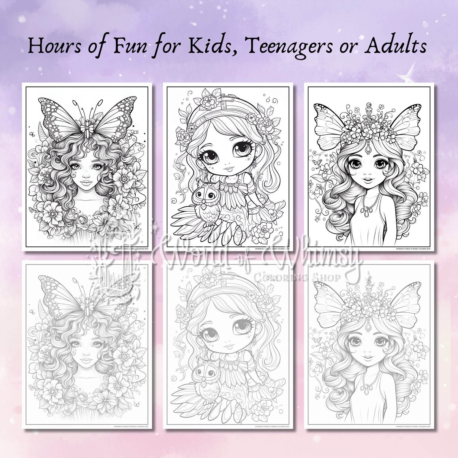 24 Garden Fairies Coloring Pages for Adults Kids Flowers, Butterflies ...