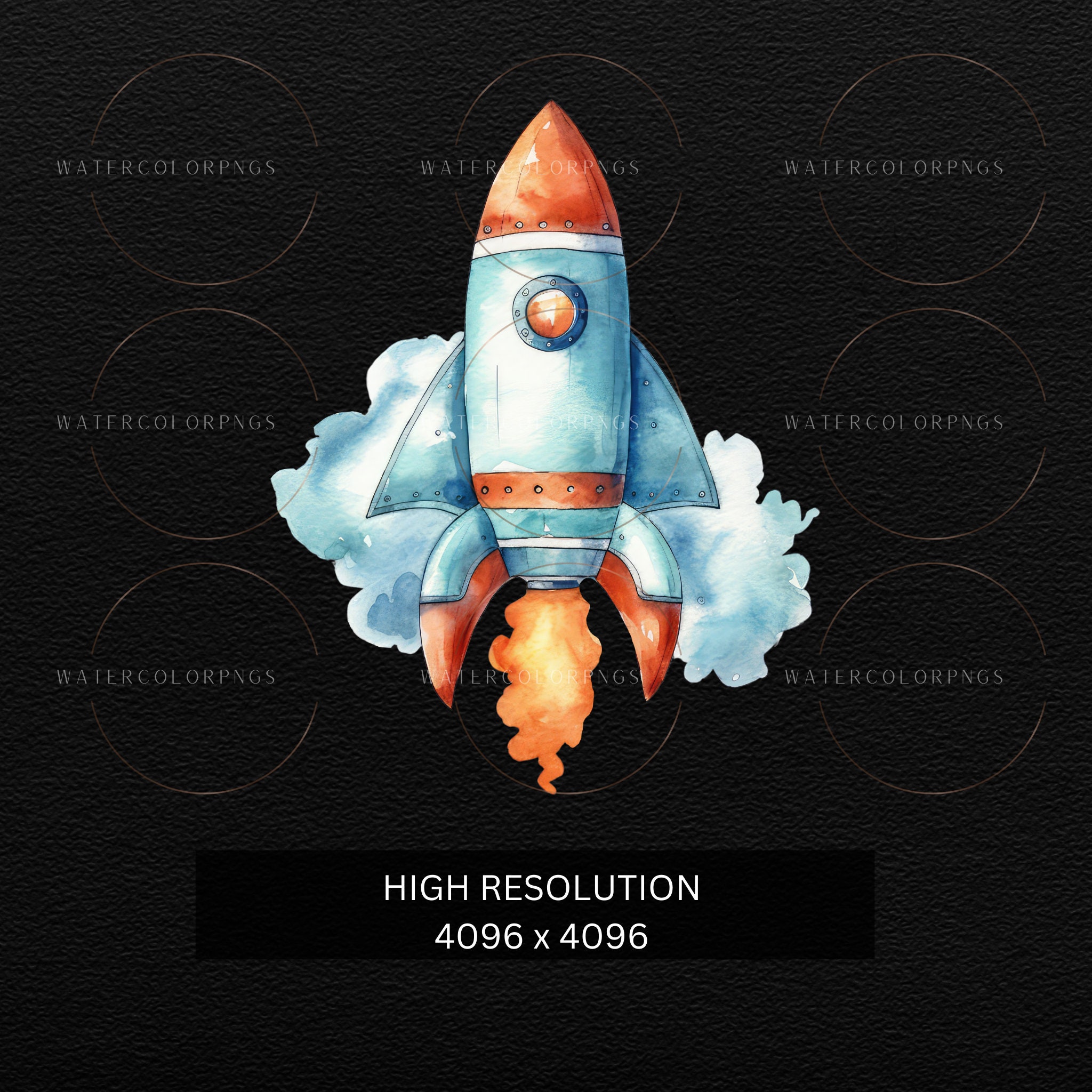 Space Watercolor Clipart, Space Rockets, Nursery Decor, Cute Rockets ...