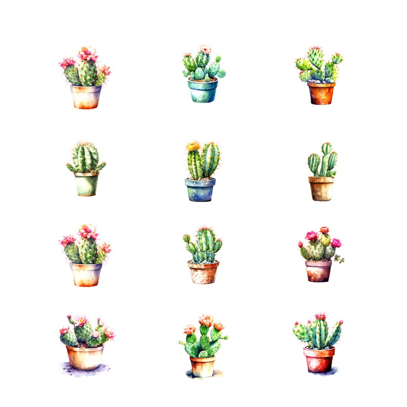 Watercolor Cactus Clipart, Desert Cacti, Desert Landscape, Instant ...