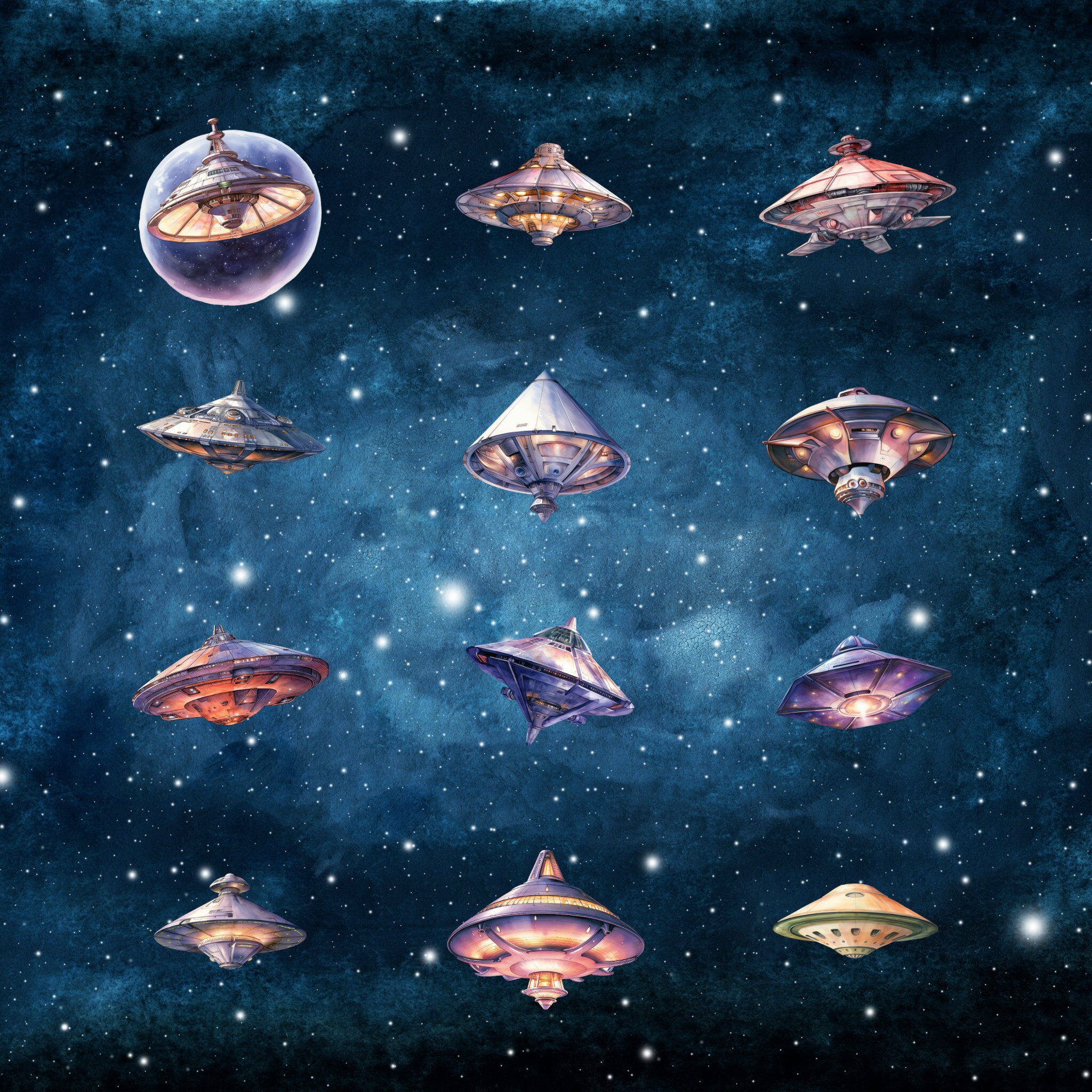 UFO Clipart, Space Clipart, Space Watercolor Clipart, Nursery Decor ...