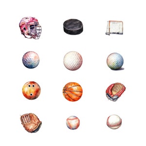 Watercolor Sports Clipart, Watercolor Sports Balls, Instant Download ...