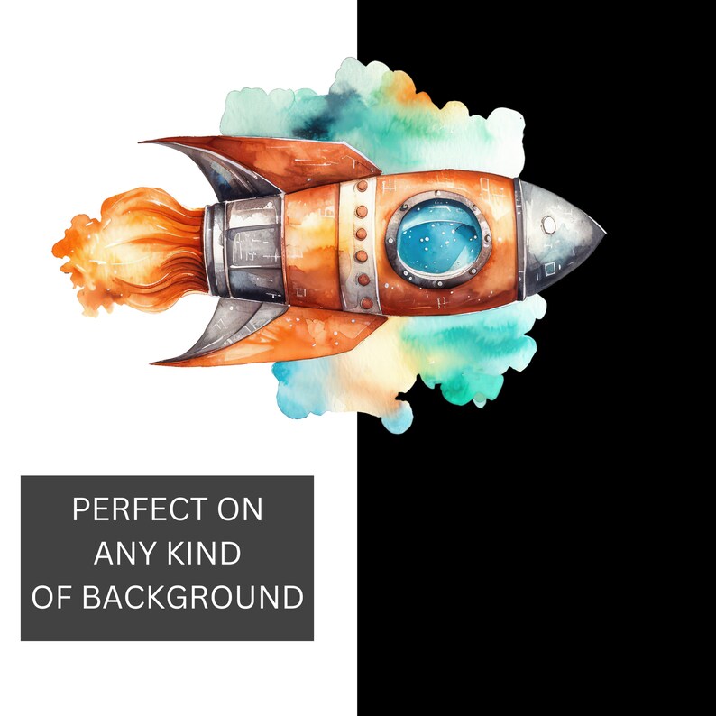 Space Watercolor Clipart, Space Rockets, Nursery Decor, Cute Rockets ...