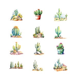 Watercolor Cactus Clipart, Desert Cacti, Desert Landscape, Instant ...