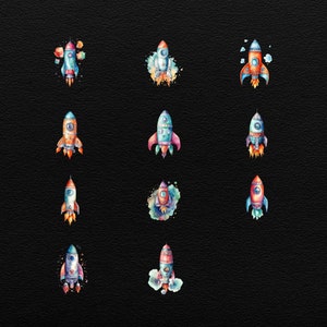 Space Watercolor Clipart, Space Rockets, Nursery Decor, Cute Rockets ...