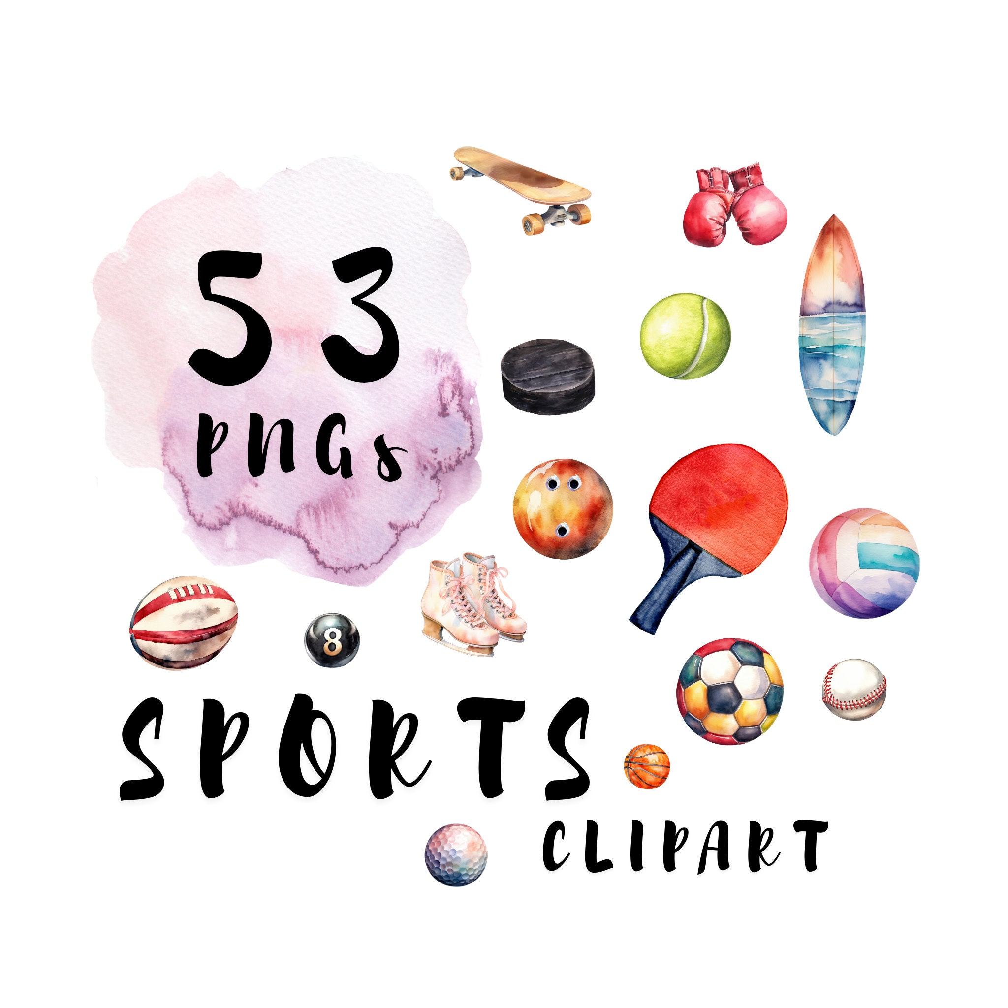Watercolor Sports Clipart, Watercolor Sports Balls, Instant Download ...