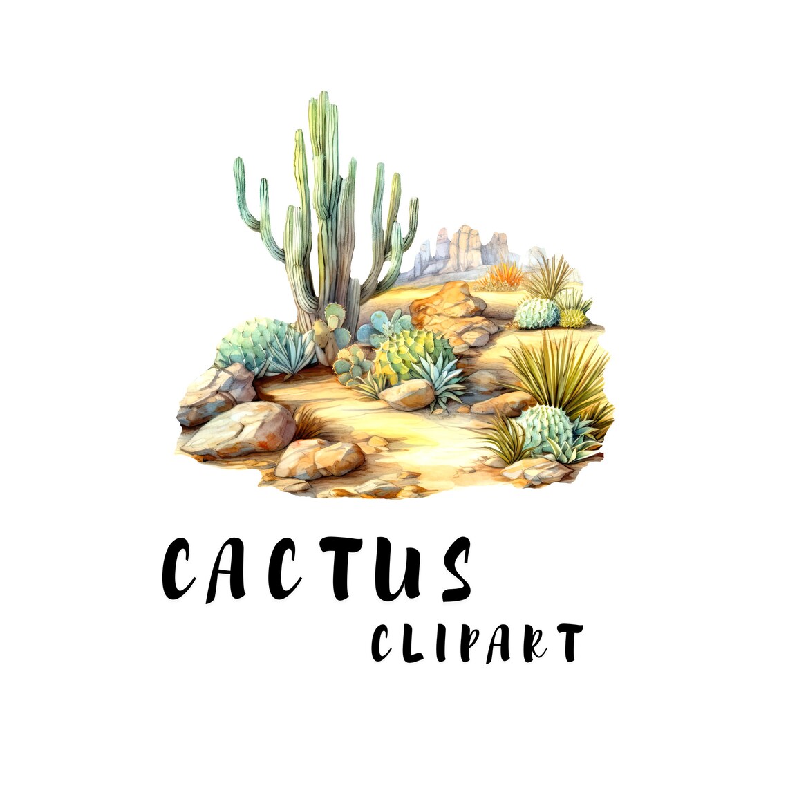 Watercolor Cactus Clipart Desert Cacti Desert Landscape - Etsy